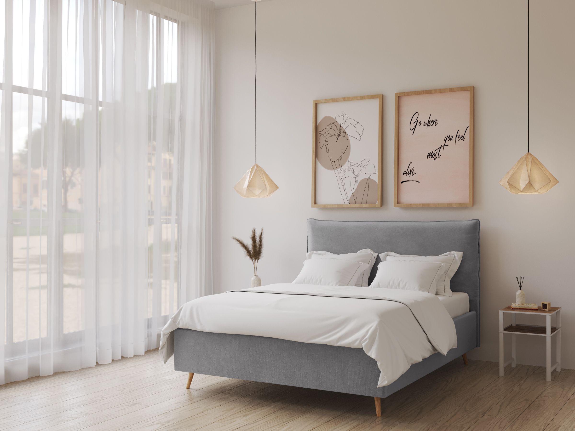 Двуспальная кровать ARMOS с ПМ Holly Велюр Vip 2 серый 140х200