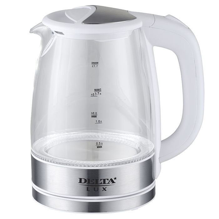 Чайник электрический Delta Lux DL-1204W 1.7 л Transparent, White, Silver