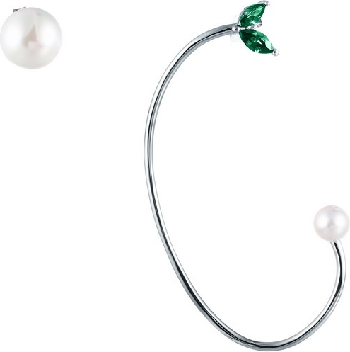 Серьги джекеты из серебра Джей Ви ME12751A, жемчуг искусственный/фианит