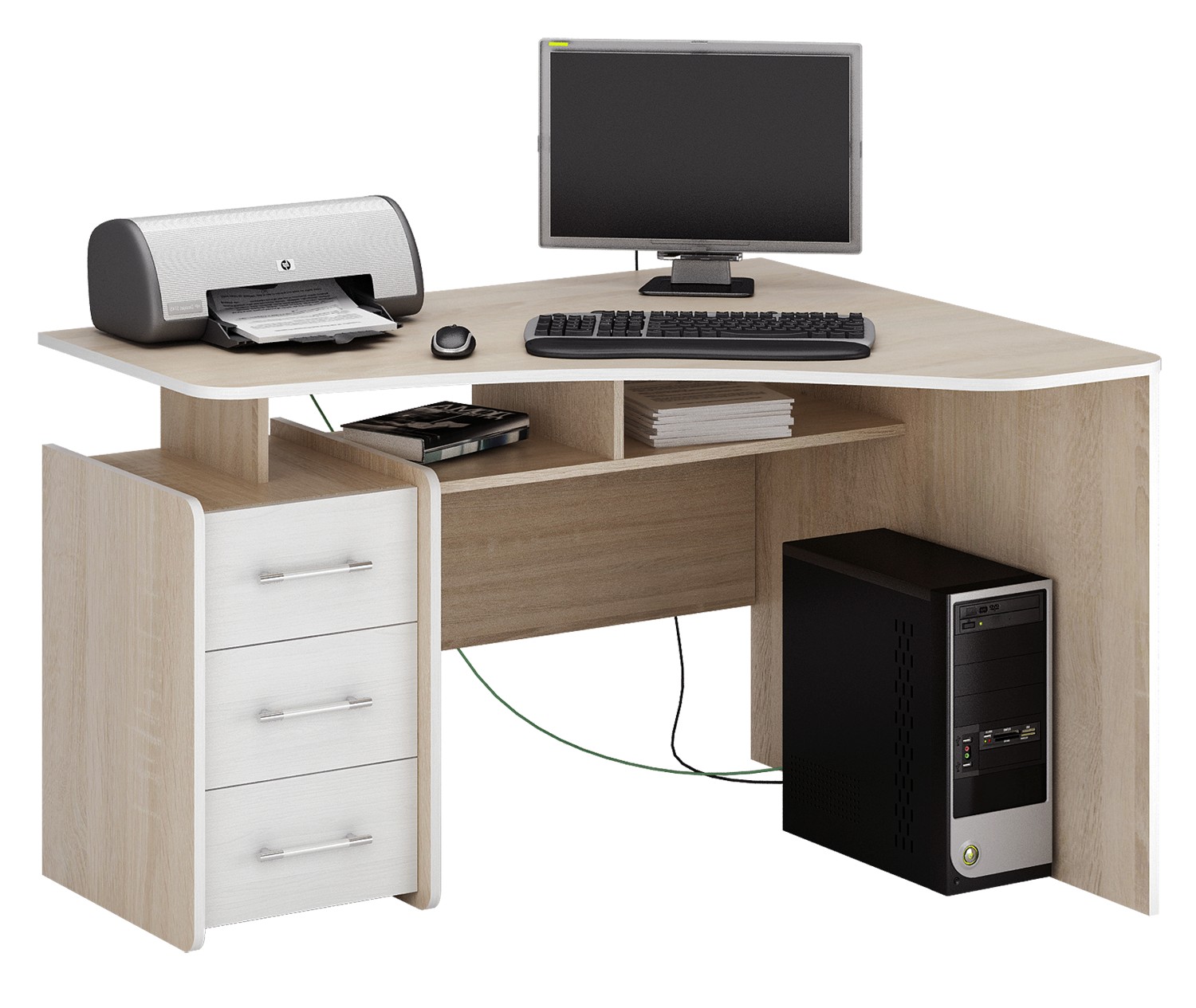 Компьютерный стол MFMaster Триан-5 МСТ-УСТ-05-ДС-БТ-16-ПР, дуб сонома-белый