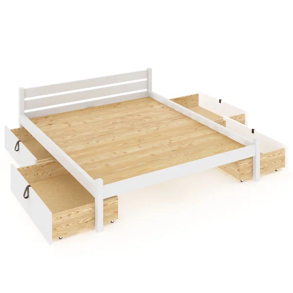 Кровать Solarius Классика сплошное основание 140х200 с 4 выкатными ящиками, цвет белый