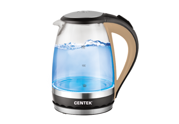 Чайник электрический Centek CT-0046 1.7 л прозрачный, серебристый, бежевый, черный