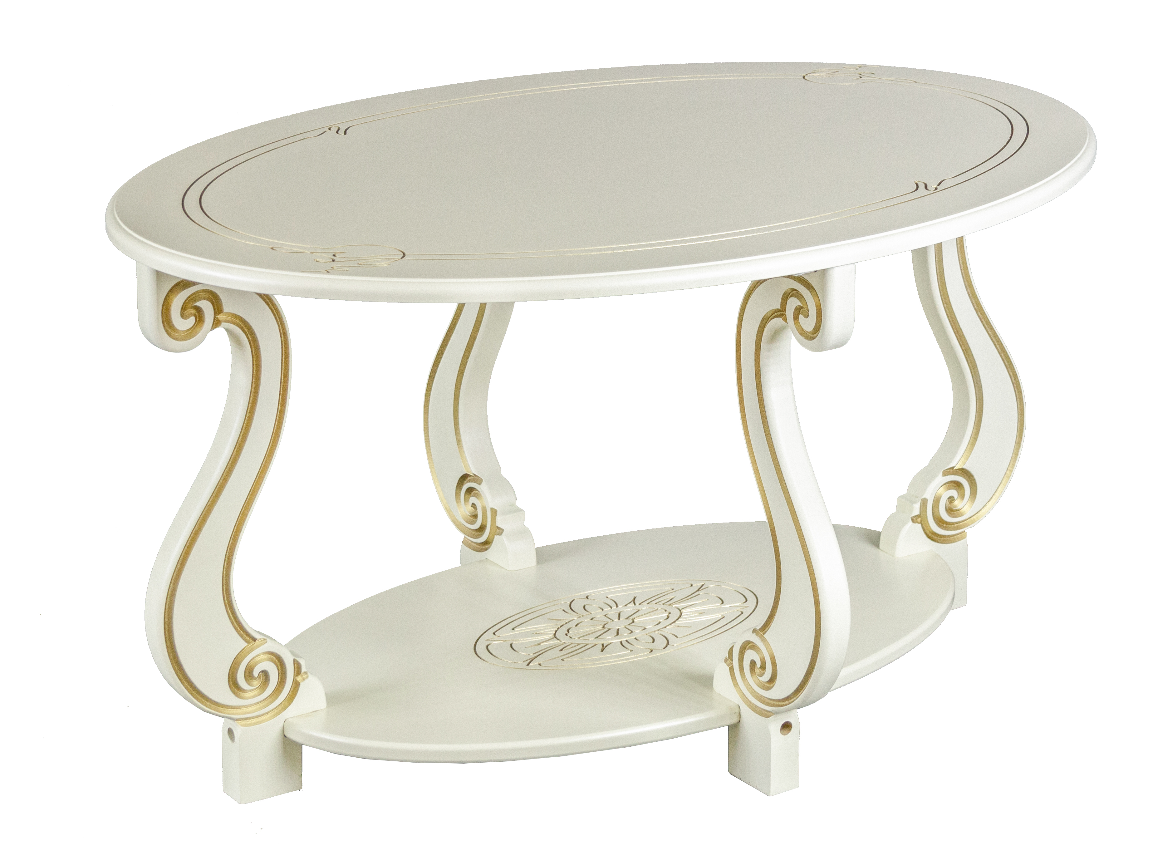 Журнальный столик Мебелик Овация (М) 2545 90х61х49 см, слоновая кость/золото