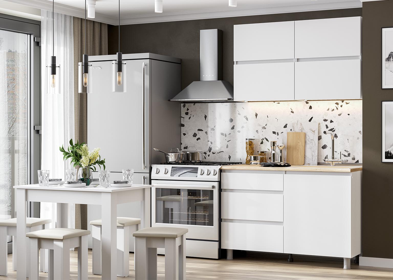 Кухонный гарнитур SV-мебель "Токио" 1,2м Белый текстурный/Дуб Сонома