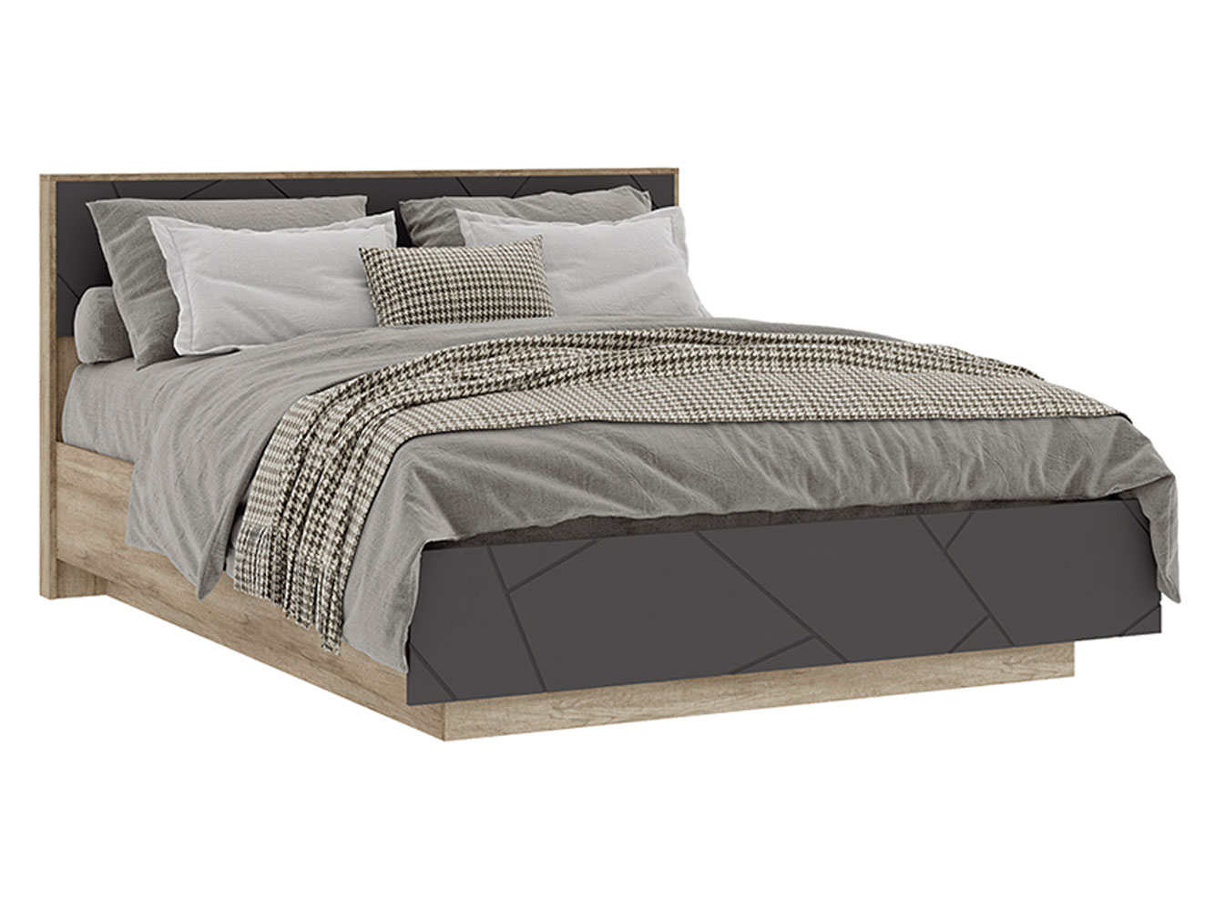 Двуспальная кровать Стендмебель Даллас Дуб Каньон / Софт графит 160х200 см