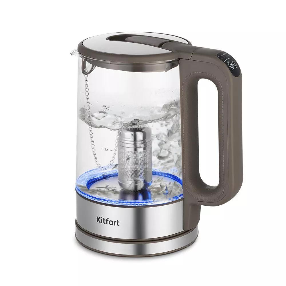 Чайник электрический Kitfort КТ-6664 1.5 л серый, прозрачный