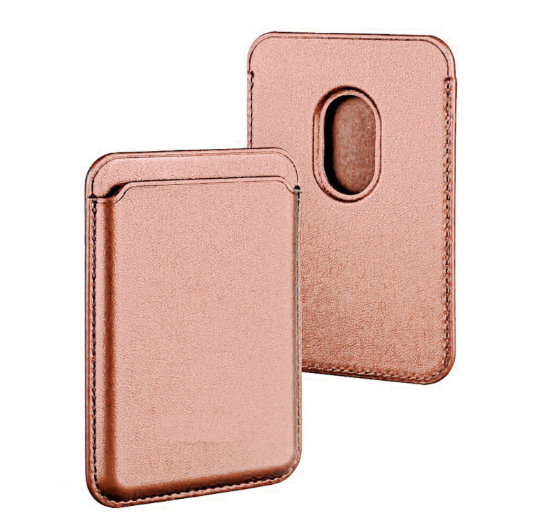 Картхолдер кожаный бумажник съемный магнитный MagSafe Wallet для iPhone розовое золото
