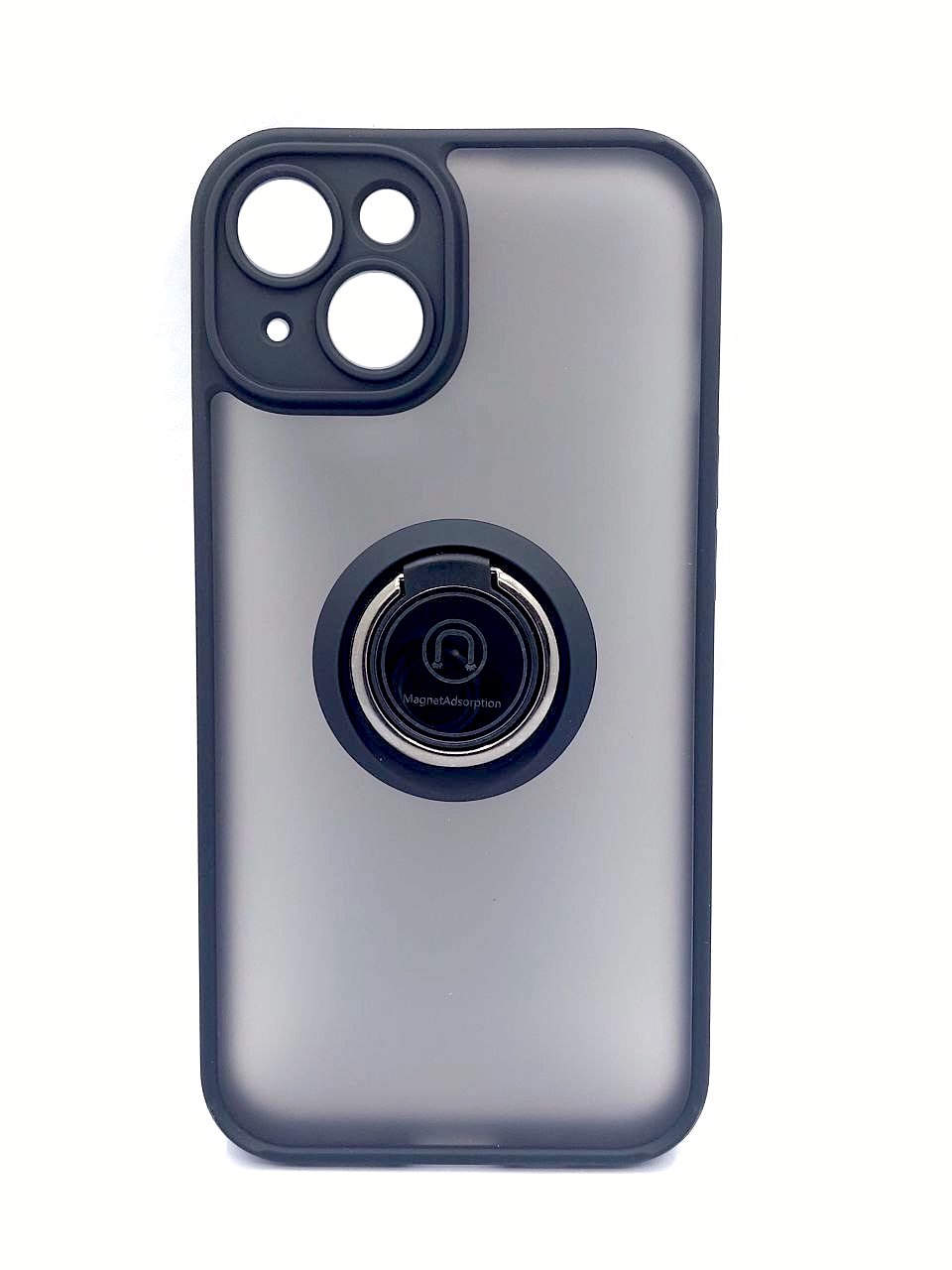 Чехол на iPhone 14 / черный / противоударный, с кольцом, с магнитным держателем