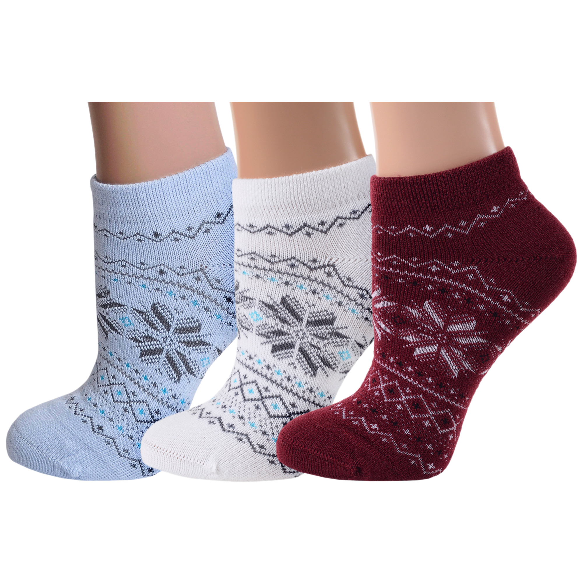Комплект носков женских Grinston socks 3-17D4 голубых; белых; бордовых 23