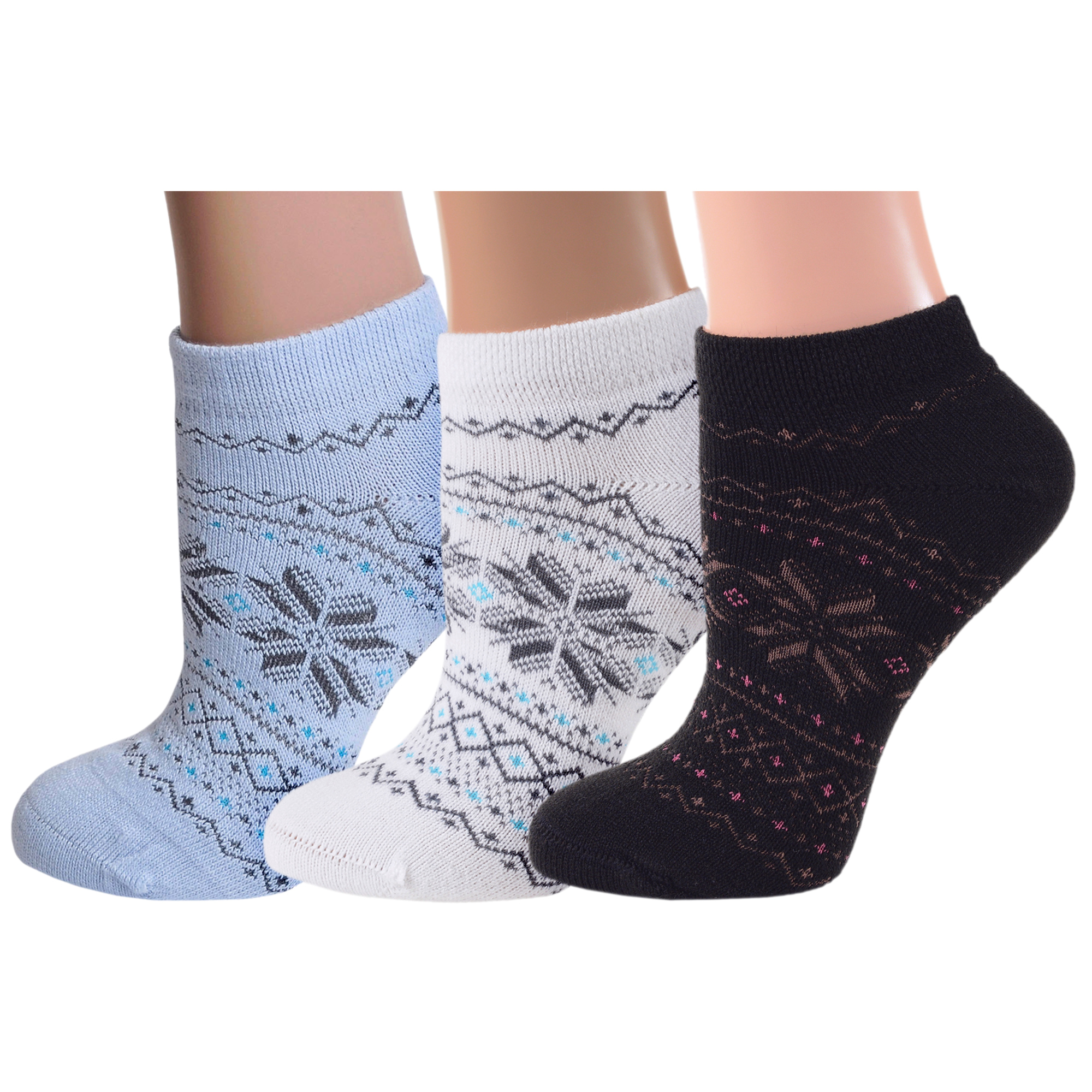 Комплект носков женских Grinston socks 3-17D4 голубых; белых; черных 23