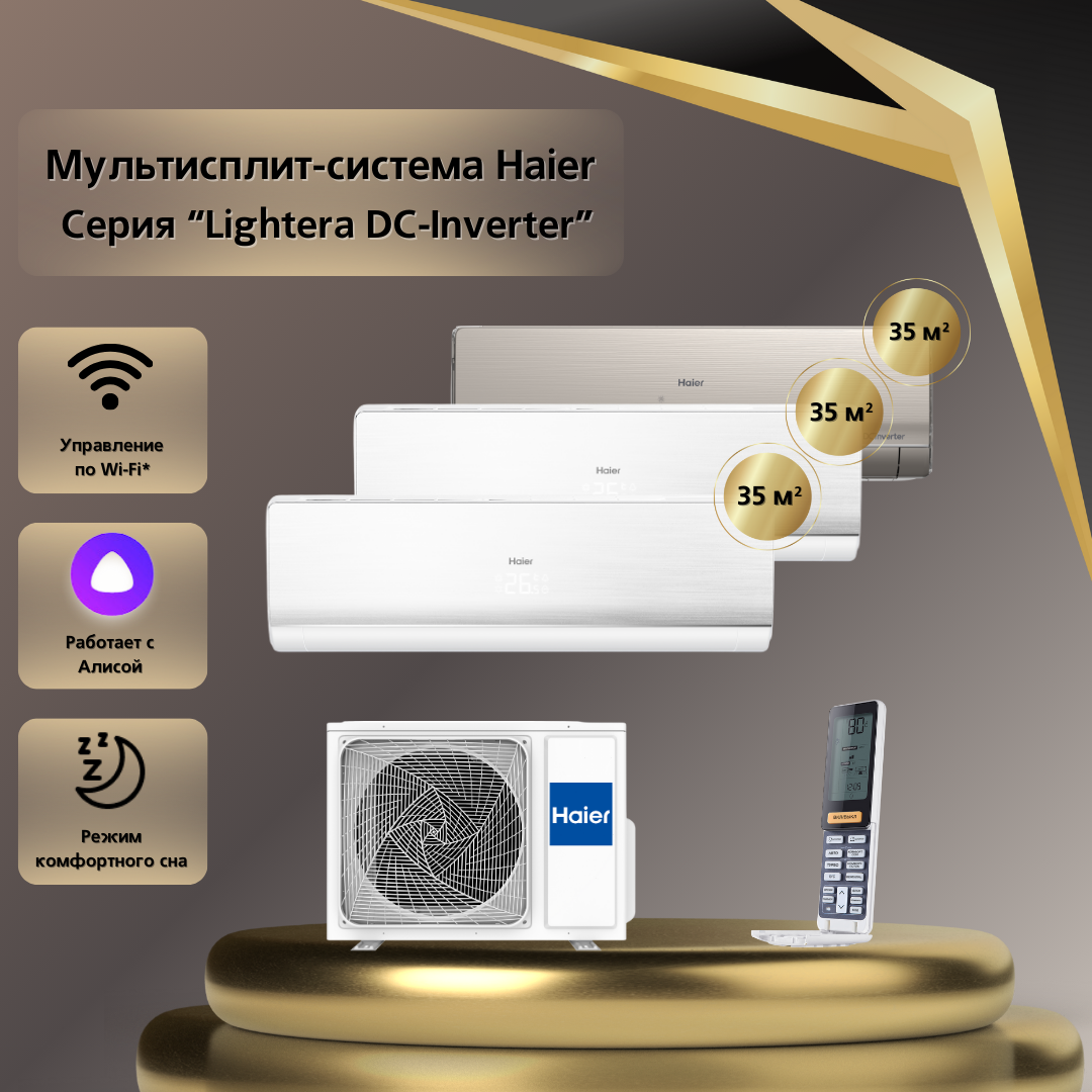 Мульти сплит-система Haier 2 х AS12NS6ERA-W+AS12NS6ERA-G/3U70S2SR5FA+Wi-Fi модуль ESP32