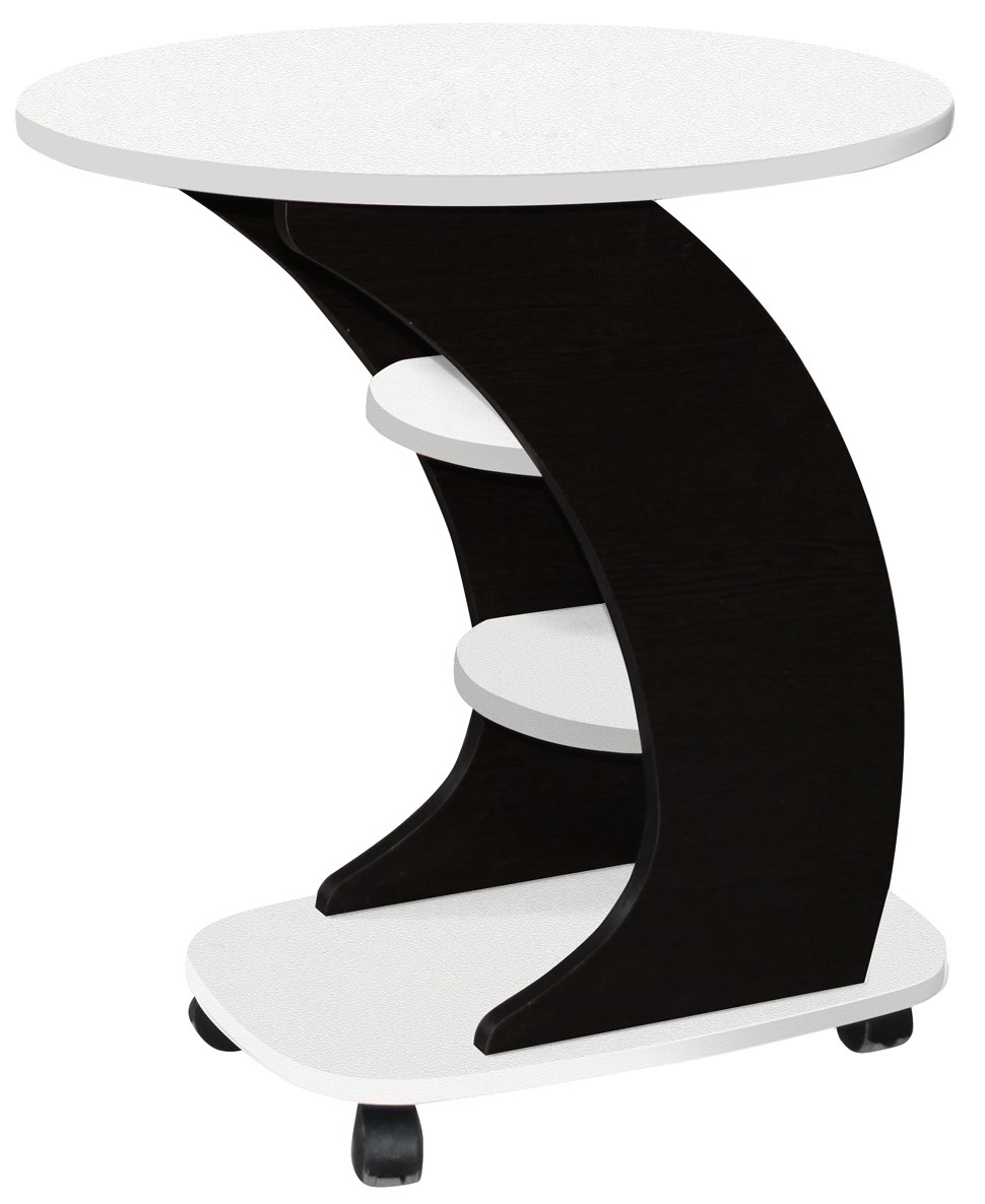 Журнальный столик Нева 116 овальный 60х45 см, с колесиками, белый/венге