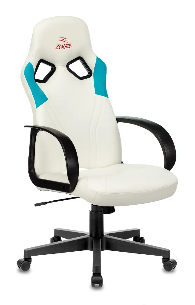 Игровое компьютерное кресло, Офисное кресло Бюрократ Zombie RUNNER, белый/голубой