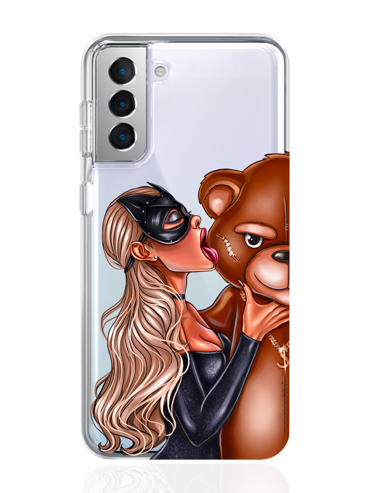 Чехол MustHaveCase для Samsung Galaxy S21+ Кошечка блондинка и мишка прозрачный