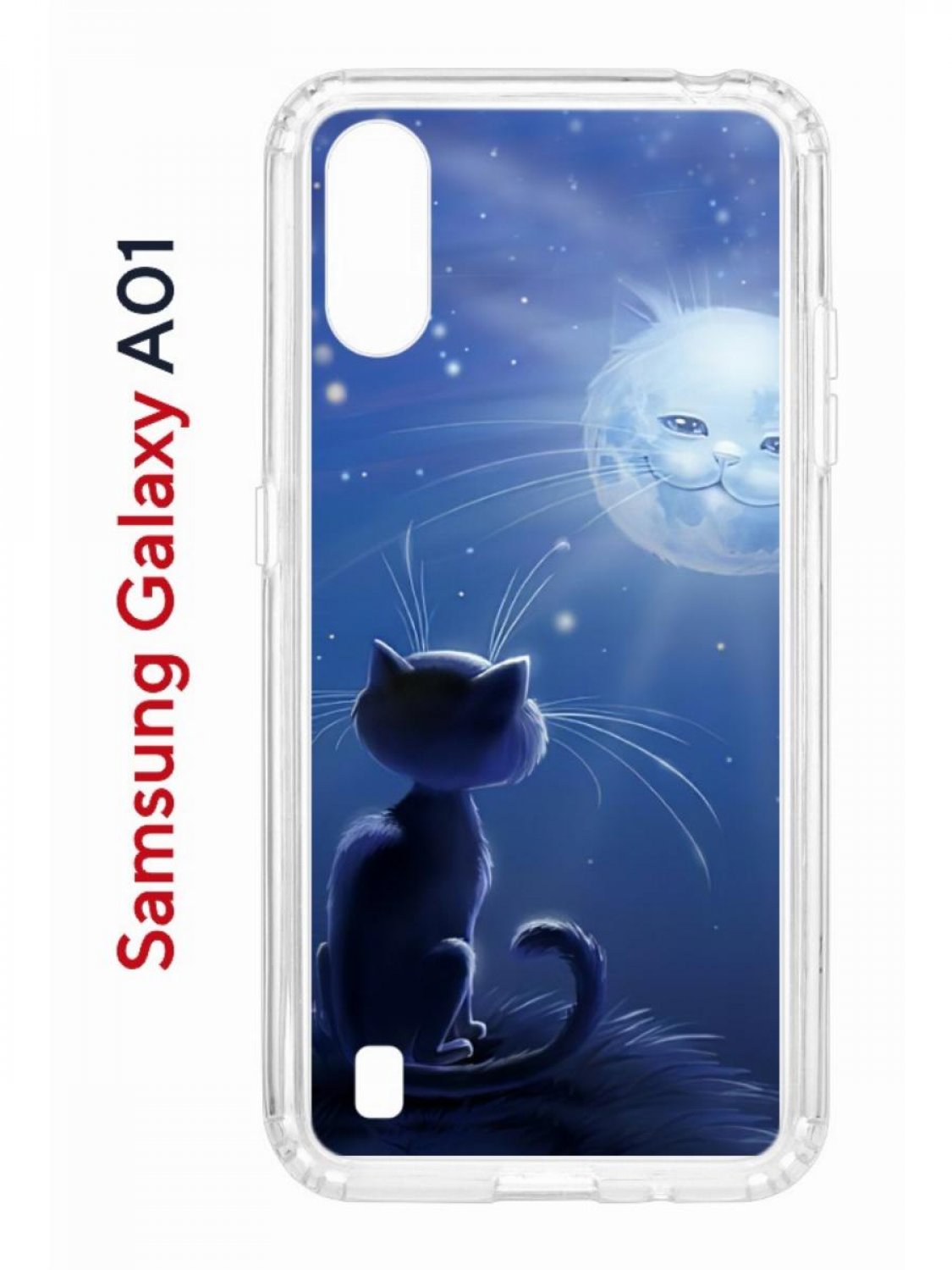 Чехол на Samsung Galaxy A01/A015 с принтом Kruche Print Лунный кот, противоударный бампер