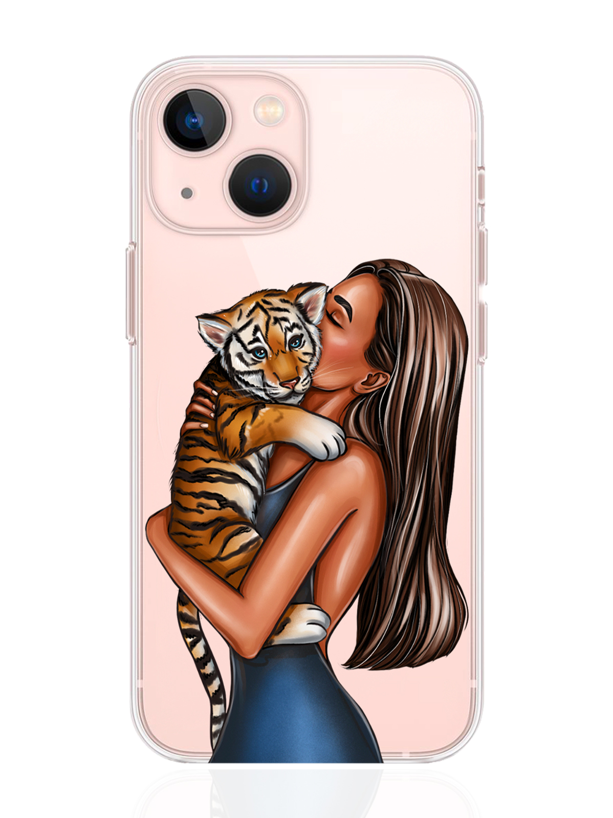 Чехол MustHaveCase для iPhone 13 Mini Девушка с тигренком прозрачный