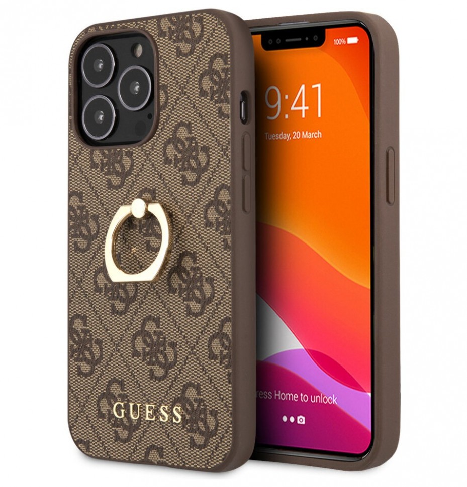 Чехол CG Mobile Guess PU 4G + Ring Hard для iPhone 13 Pro, Коричневый