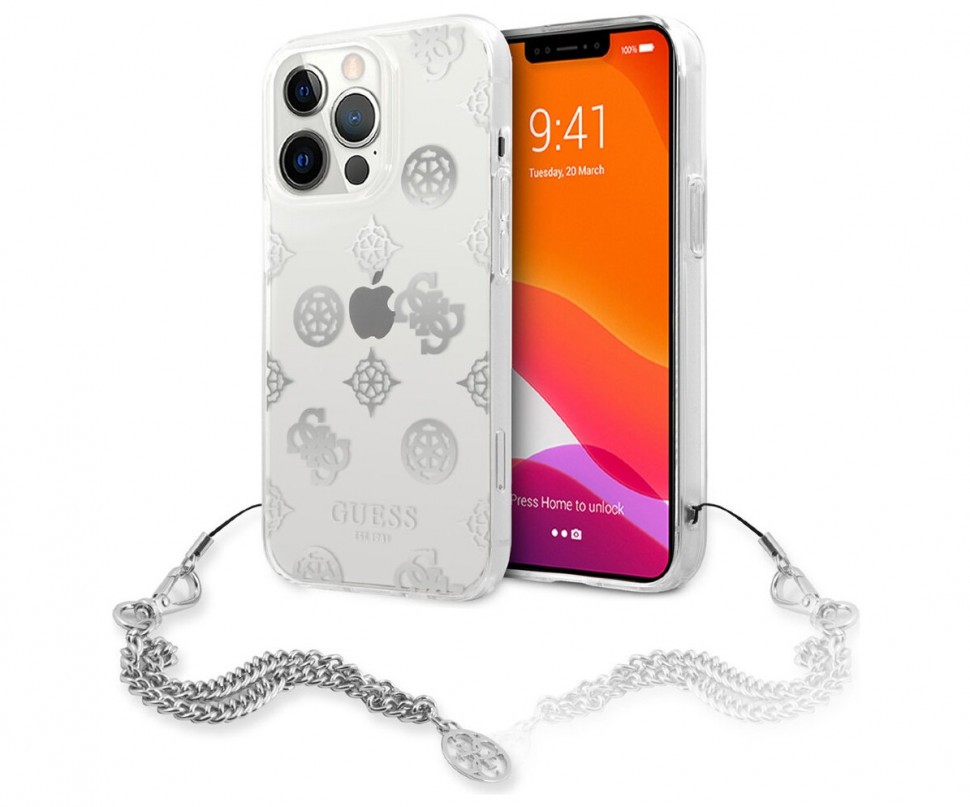 Чехол CG Mobile Guess Peony Hard+Siver hand chain iPhone 13 Pro, Прозрачный