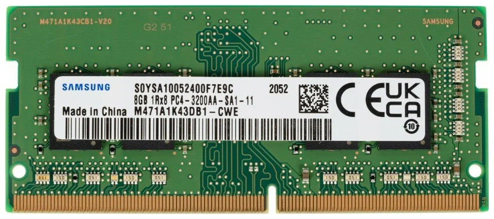 Оперативная память Samsung 8GB DDR4 SO-DIMM (M471A1K43DB1-CWE), DDR4 1x8Gb, 3200MHz