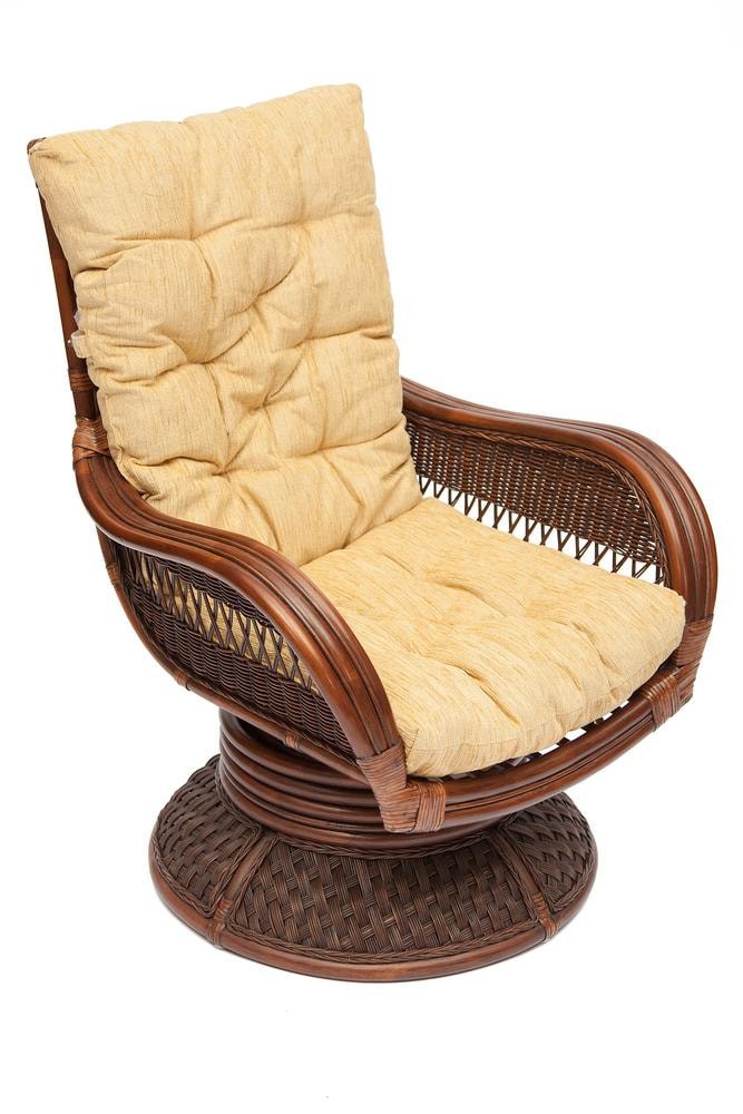 Кресло-качалка TetChair ANDREA Relax Medium с подушкой, античн. орех/ткань рубчик кремовый