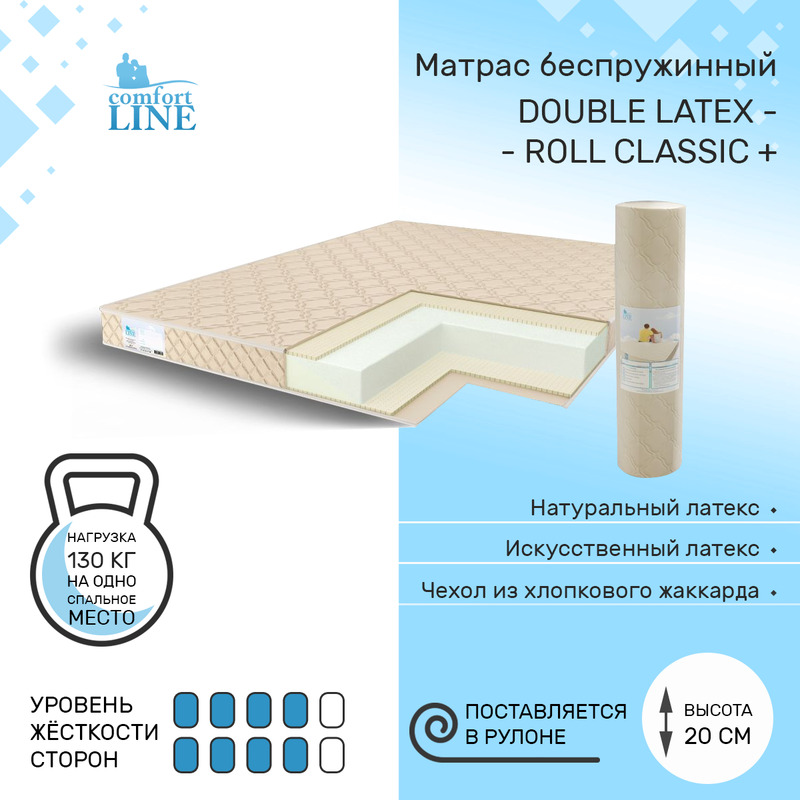 Матрас беспружинный Comfort Line Double Latex Roll Classic+ 75х180, высота 20 см