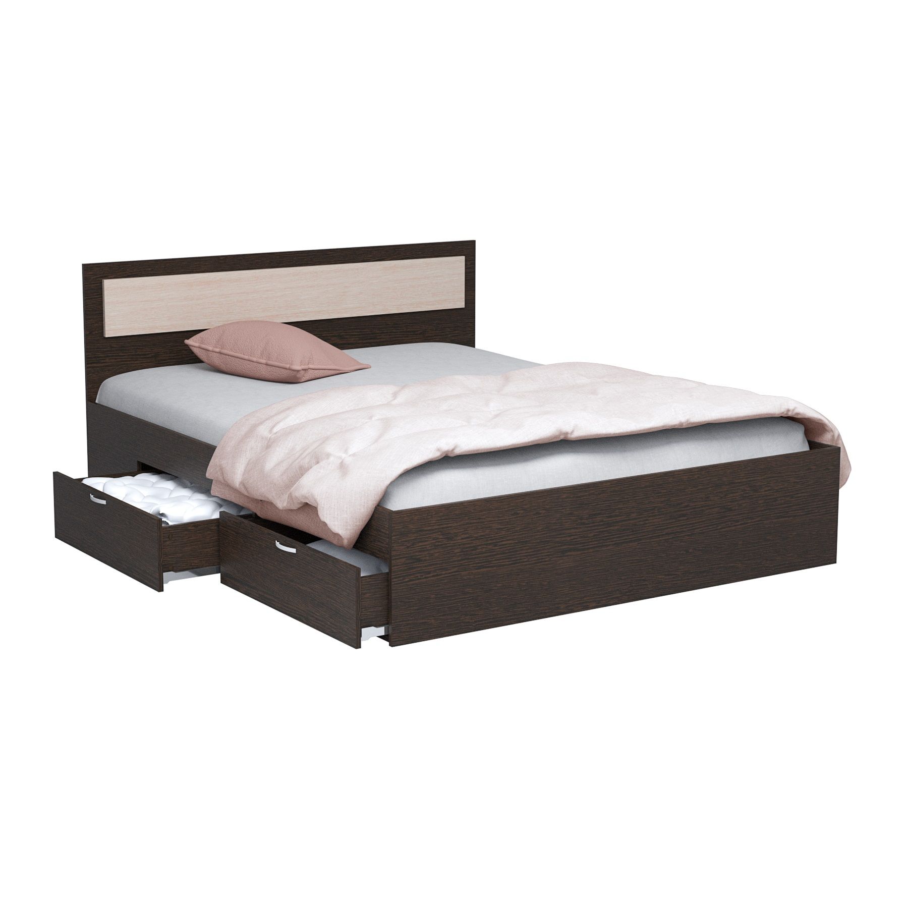 Кровать полутораспальная ВВР РЭД с ящиками 120х200 см, венге-дуб белфорд