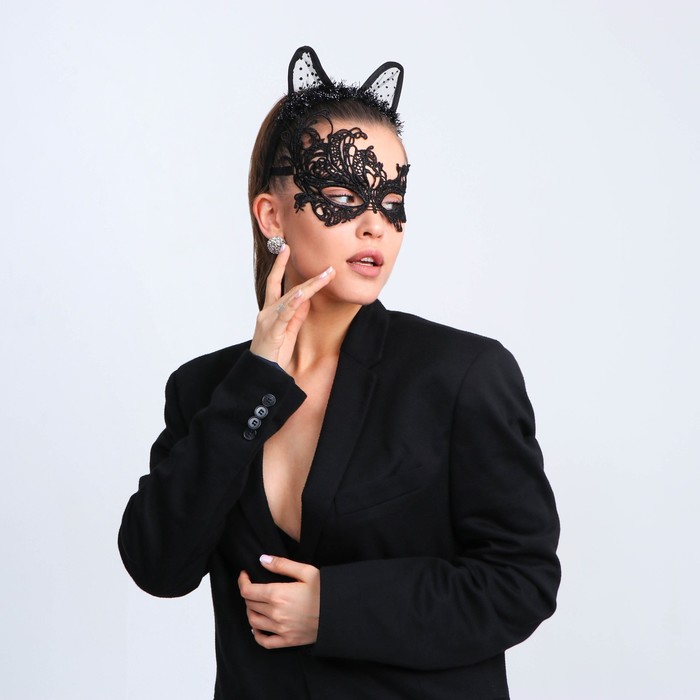Карнавальный костюм женский Страна Карнавалия «Кошечка», маска, ушки черный
