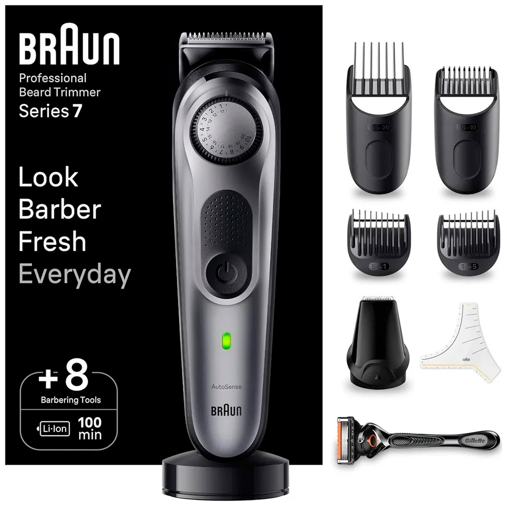 Триммер Braun BT7420 серебристый, черный