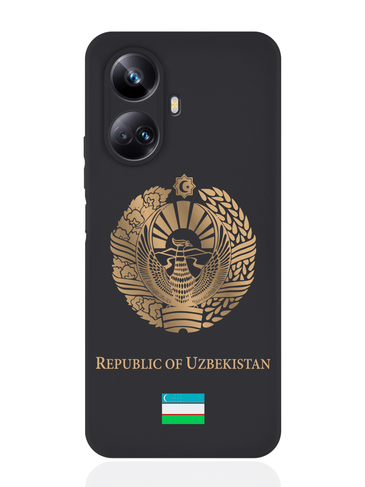 Чехол SignumCase для Realme 10 Pro Золотой Герб Узбекистана черный