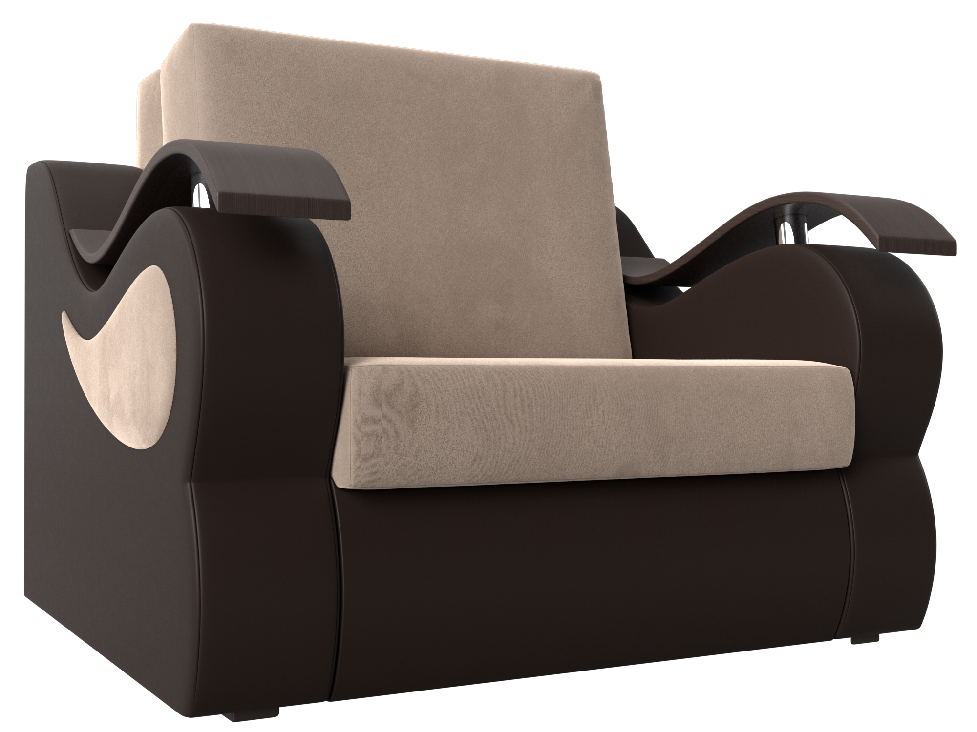 Кресло-кровать Меркурий 80 велюр/экокожа бежевый/коричневый