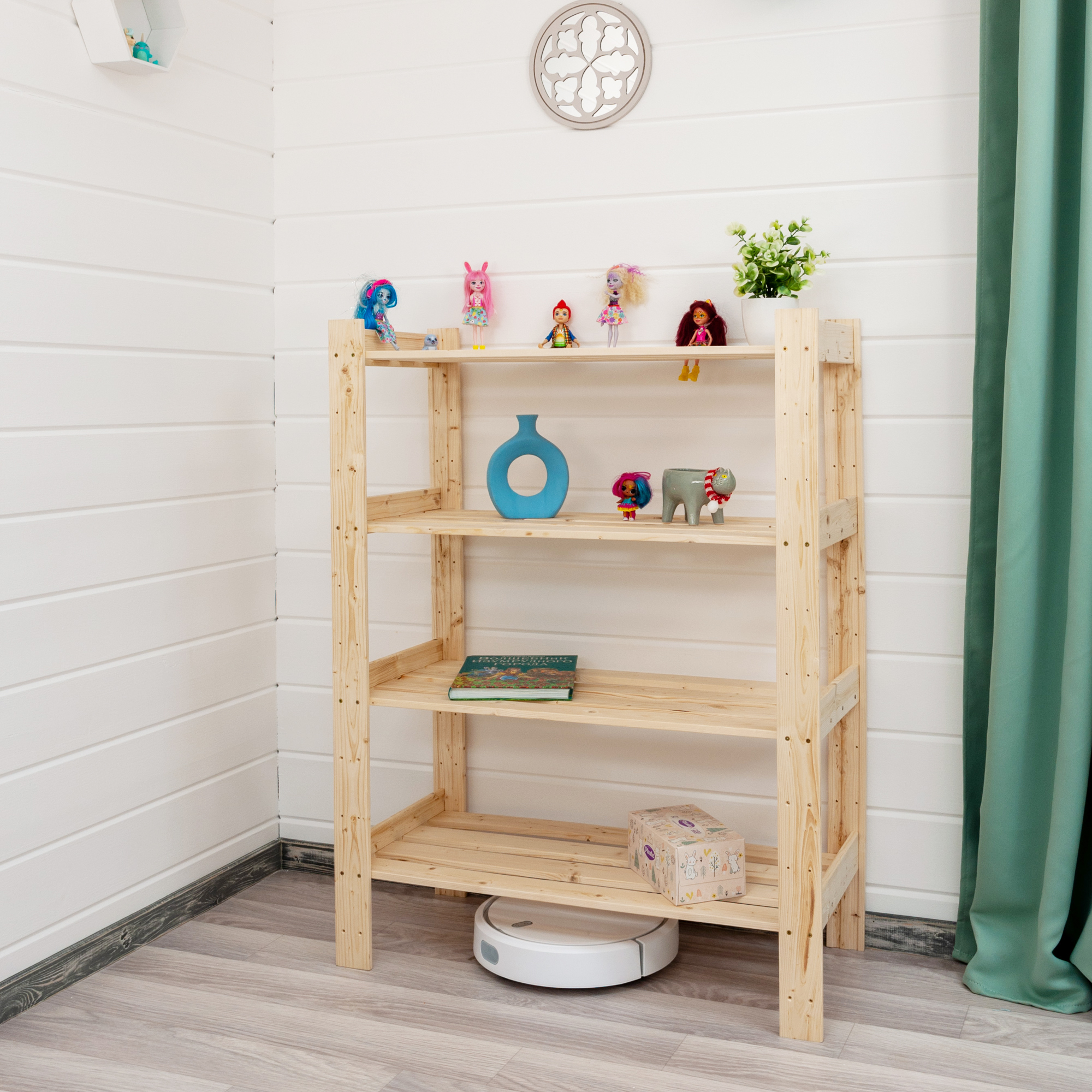 Стеллаж деревянный напольный в комнату для книг и игрушек Рондо от ООО"Фабрика"Чудо-дерево