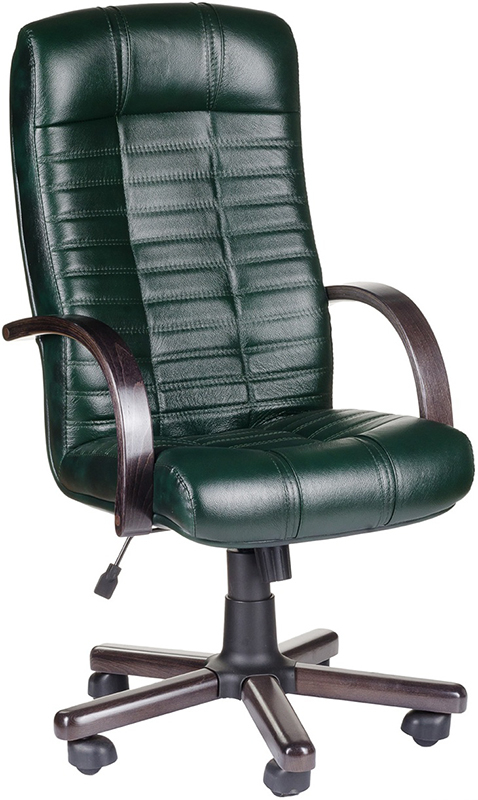 Кресло офисное Евростиль Атлант Экстра M-PP (орех) кожа зеленый