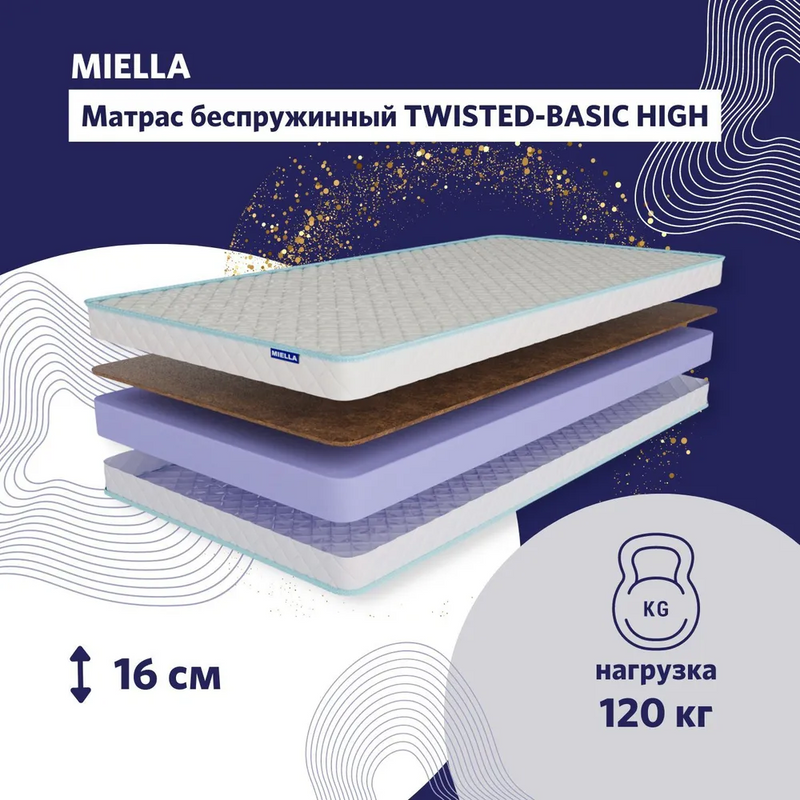 Матрас MIELLA Twisted-Basic High 160x195  двусторонний, с кокосом