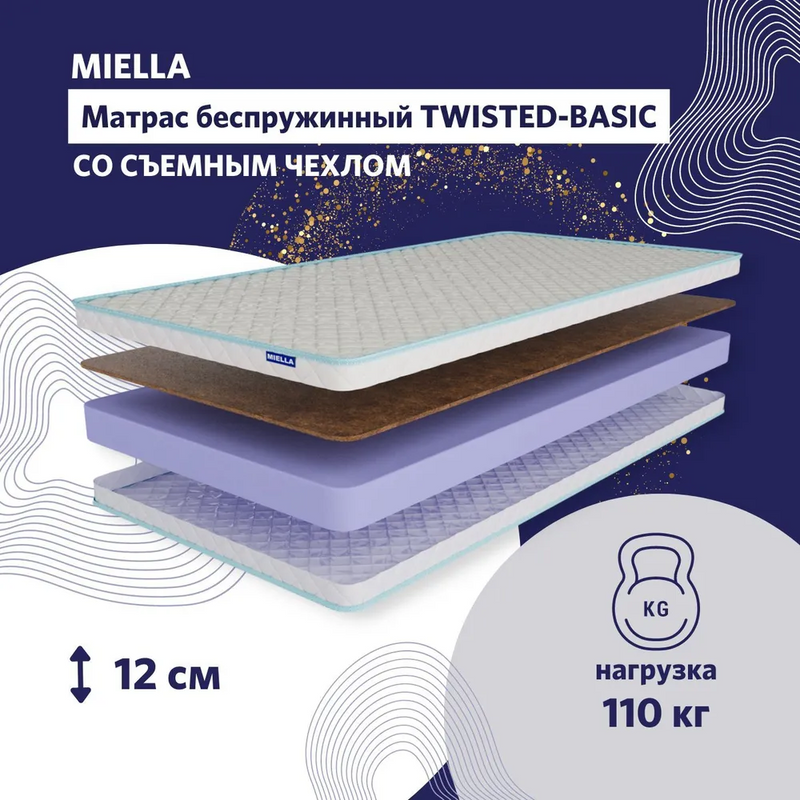 Матрас для кровати Miella Twisted-Basic 90x195 двусторонний, с кокосом