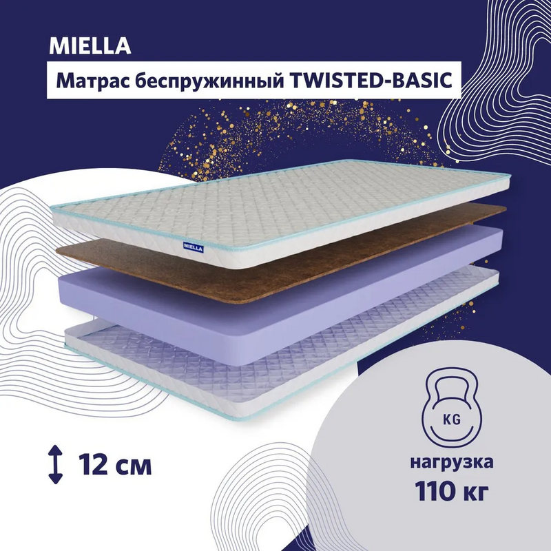 Матрас для кровати Miella Twisted-Basic 160x195 двусторонний, с кокосом