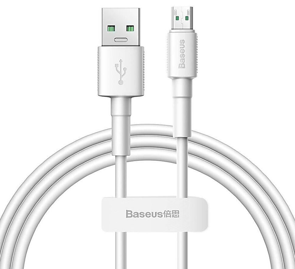 Кабель Baseus Mini White Cable USB - Micro USB 4 A 1 м, цвет Белый (CAMSW-D02)