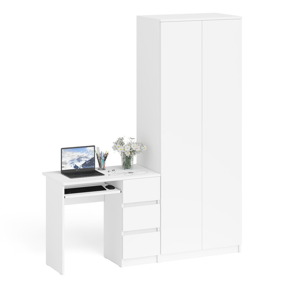 Шкаф распашной СВК Мори 800.1 и стол компьютерный МС-6Пр белый, 170х50х210 см