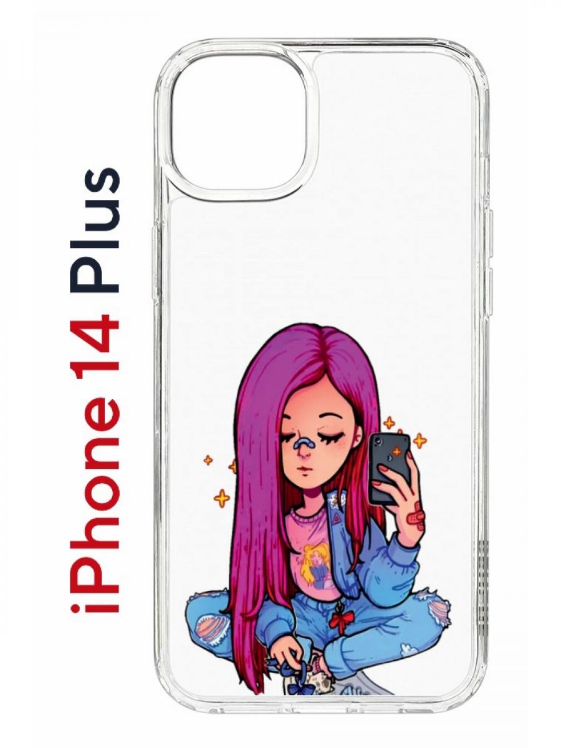Чехол на iPhone 14 Plus с принтом Kruche Print Pink Hair, бампер с защитой камеры