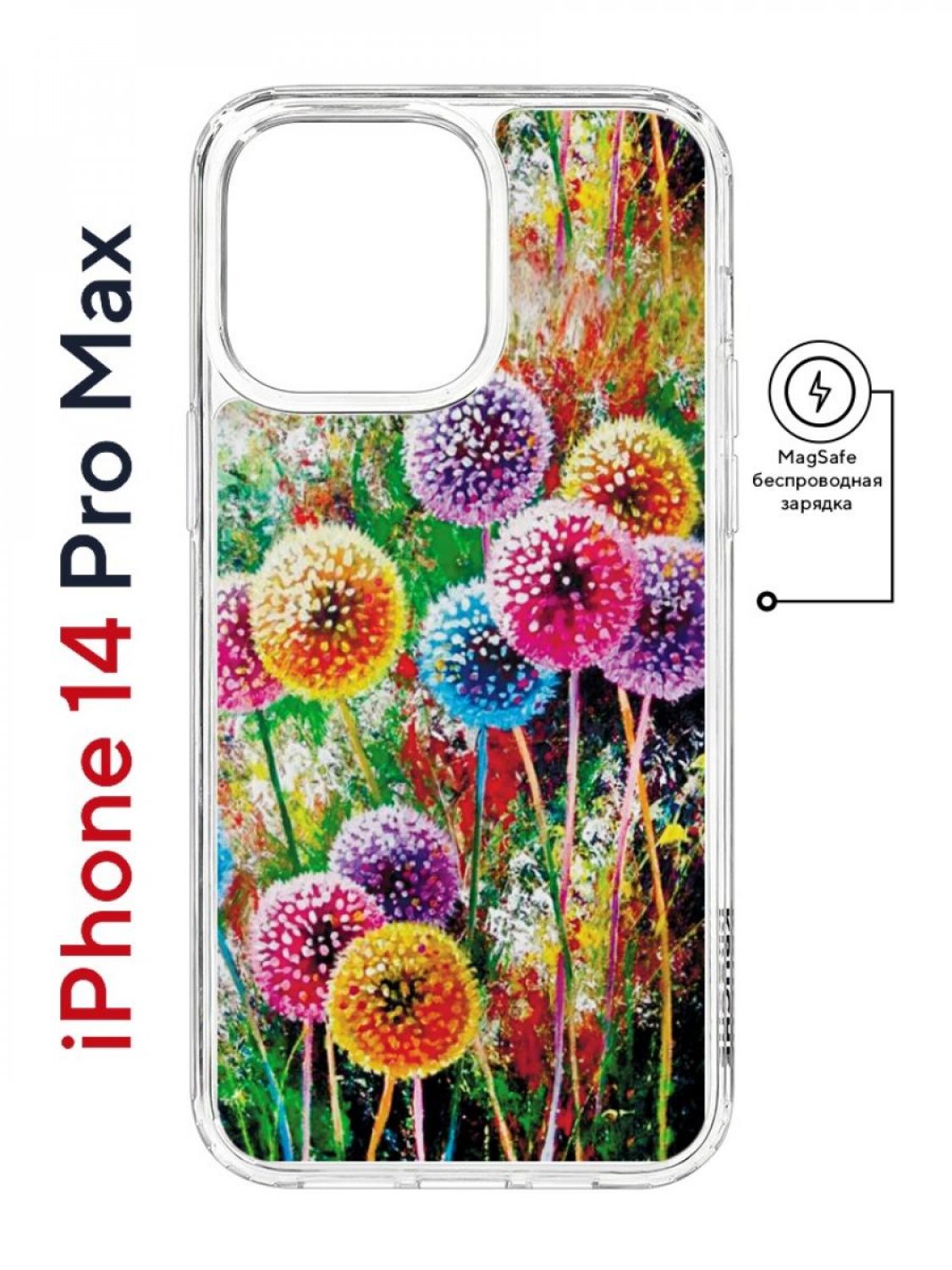Чехол на iPhone 14 Pro Max MagSafe Kruche Print Одуванчики противоударный с магнитом