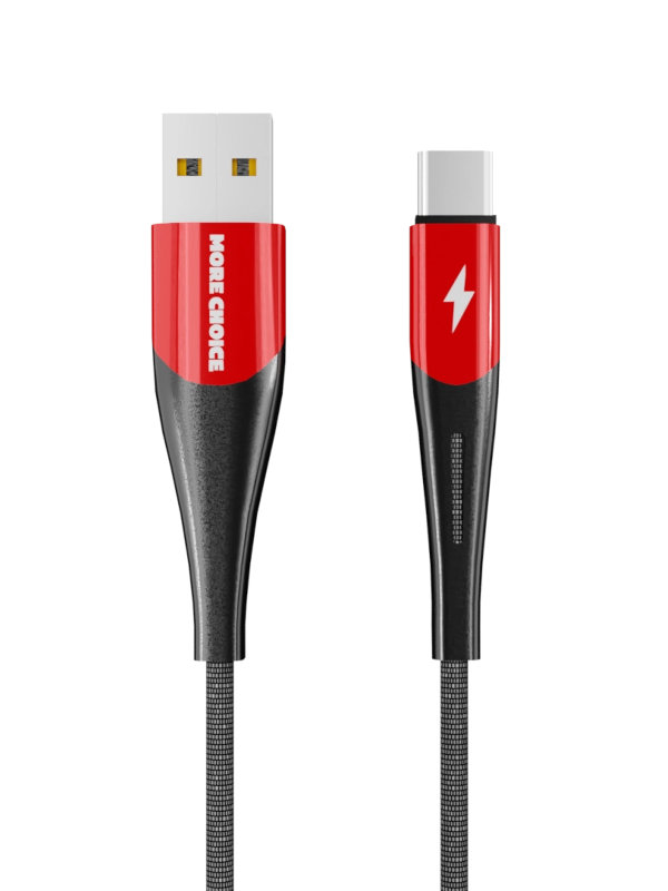 Дата-кабель More choice K41Sa New Smart USB 3.0A для Type-C нейлон 1м Red Black