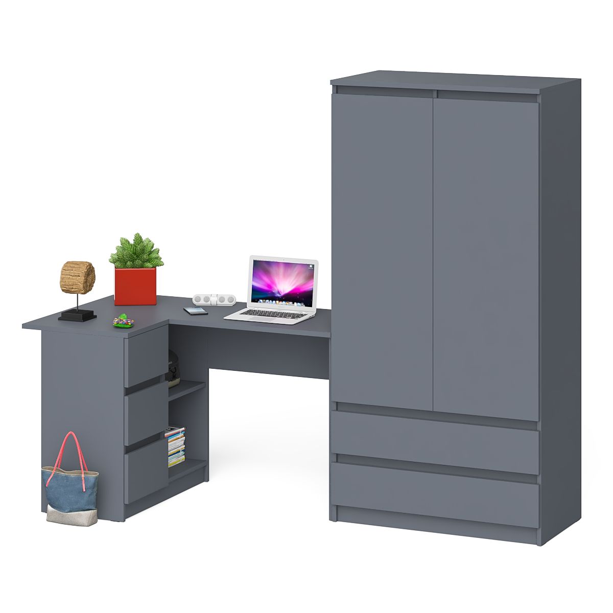 Угловой стол левый СВК Мори МС16 и шкаф-комод графит, 214,8х85х180 см