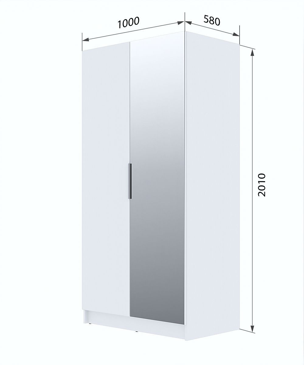 Шкаф распашной Феликс, двухдверный, с зеркалом, Белый, 201х100х61
