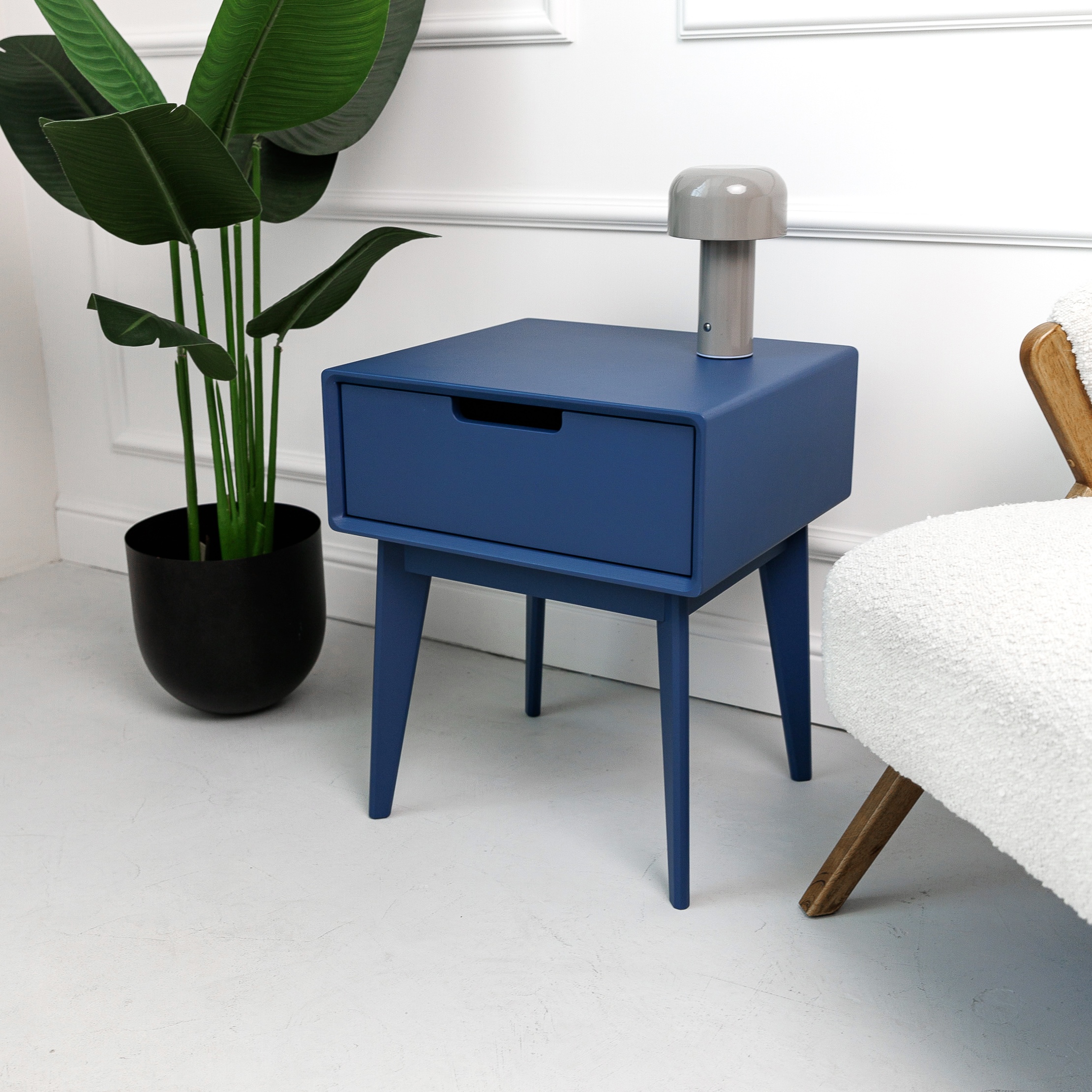 Тумба прикроватная SUN мебель, с выдвижным ящиком на ножках, синий, эмаль
