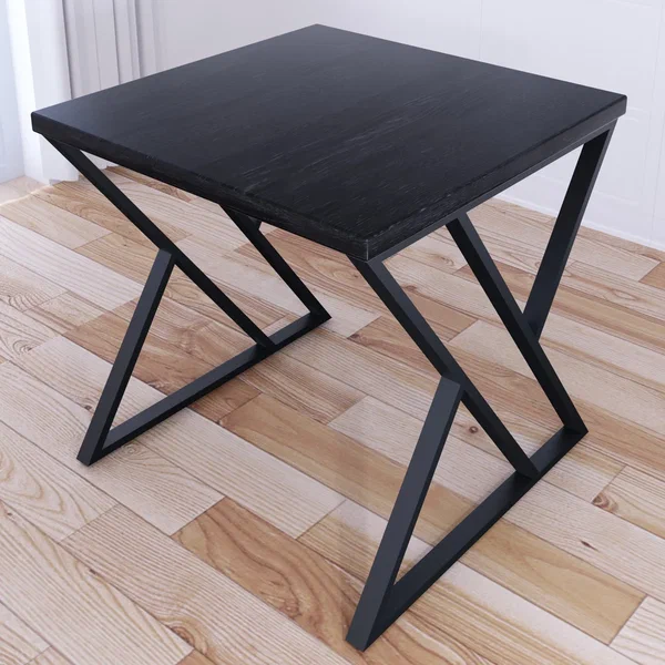Стол кухонный Solarius Loft с Z-образными ножками 80x80х75, черный оникс с черными ножками