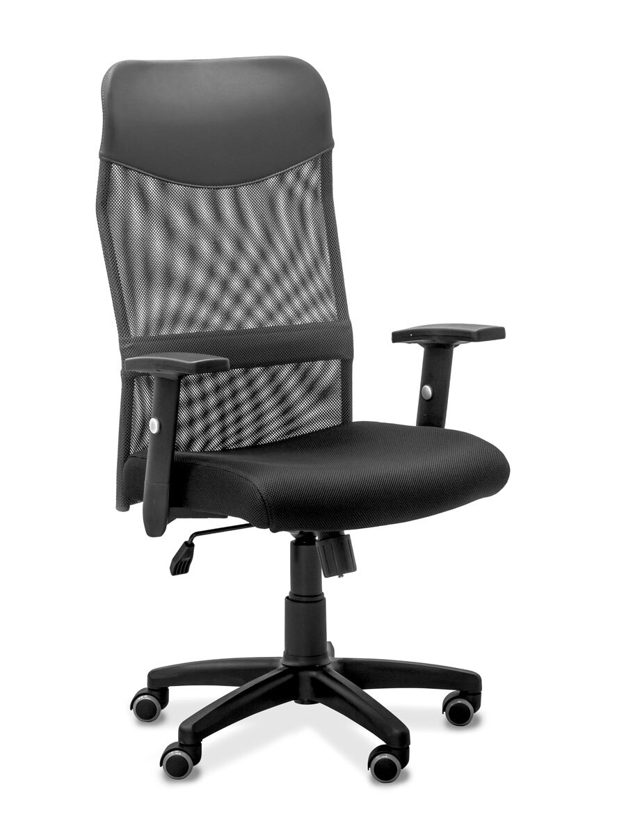 Кресло руководителя Юнитекс Сити Искусственная кожа/Ткань/Сетка, черный;серый;темно-серый