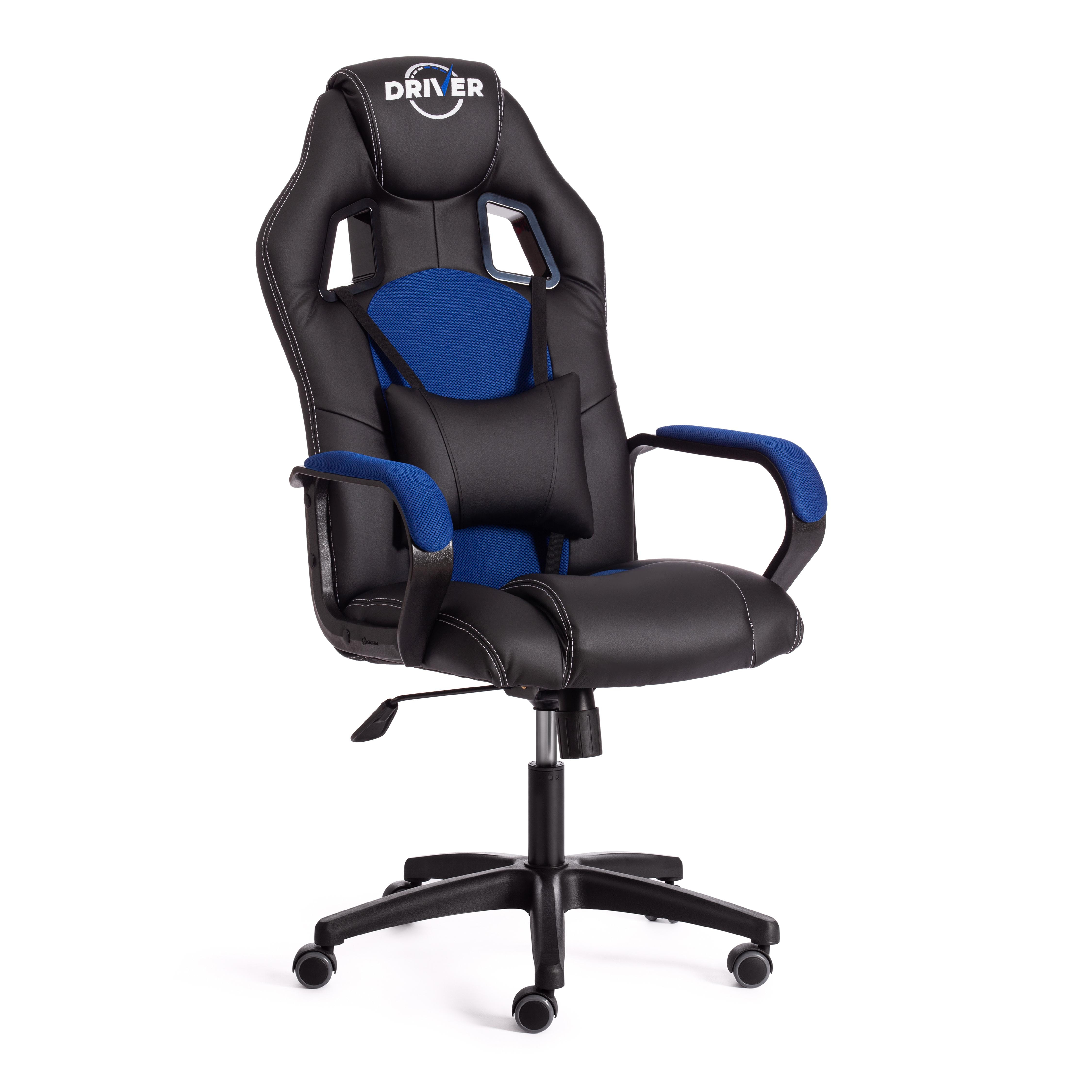 Кресло игровое компьютерное геймерское для пк Tetchair DRIVER черный синий кож/зам/ткань