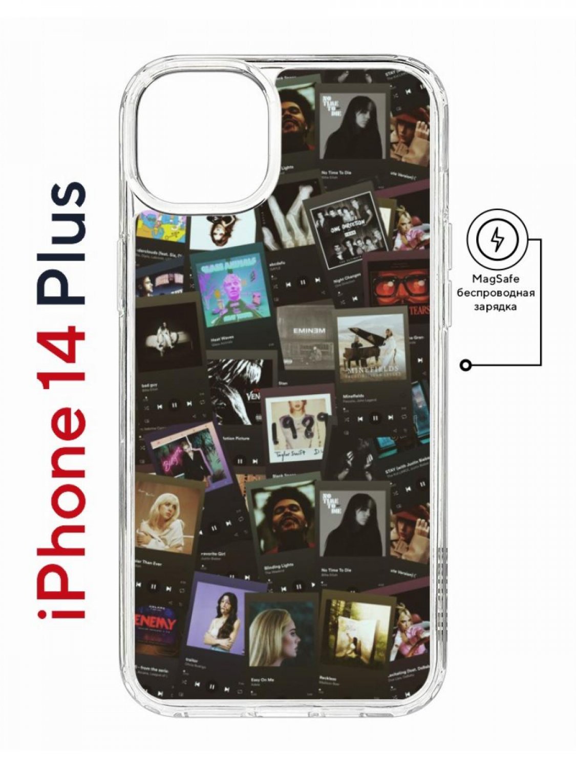 Чехол на iPhone 14 Plus MagSafe с принтом Kruche Print Плейлисты противоударный с магнитом