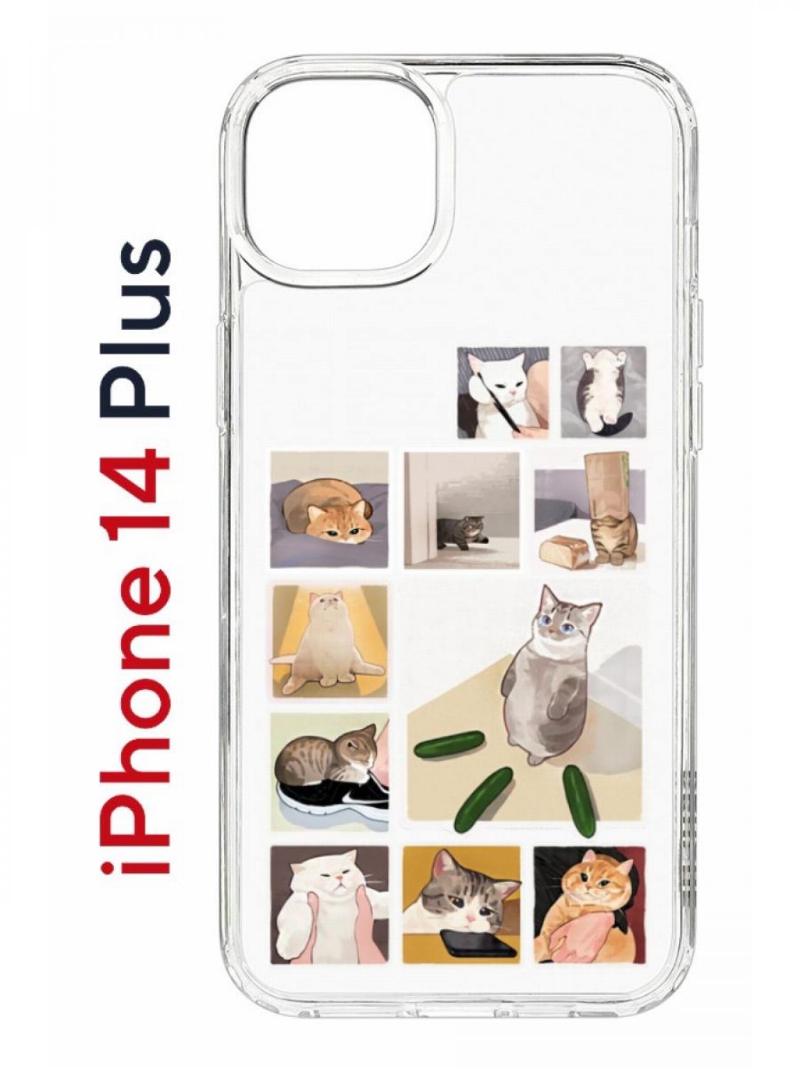 Чехол на iPhone 14 Plus с принтом Kruche Print Коты-Мемы, бампер с защитой камеры