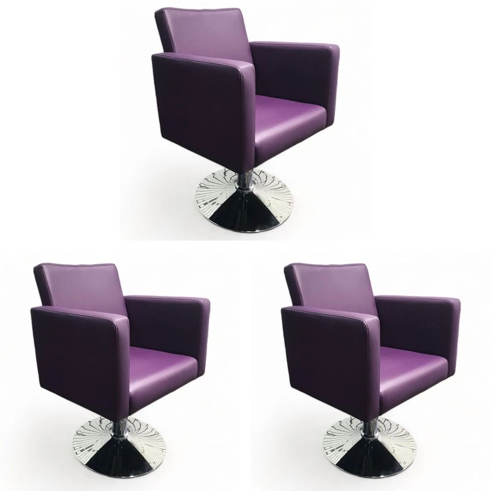 Парикмахерское кресло "Кубик", фиолетовый, диск, 3 кресла