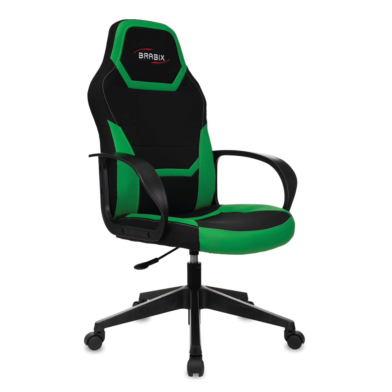 Кресло компьютерное BRABIX "Alpha GM-018", ткань/экокожа, черное/зеленое